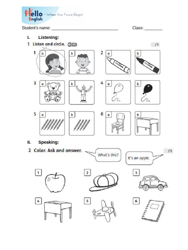 Grade 1 - Test I | PDF