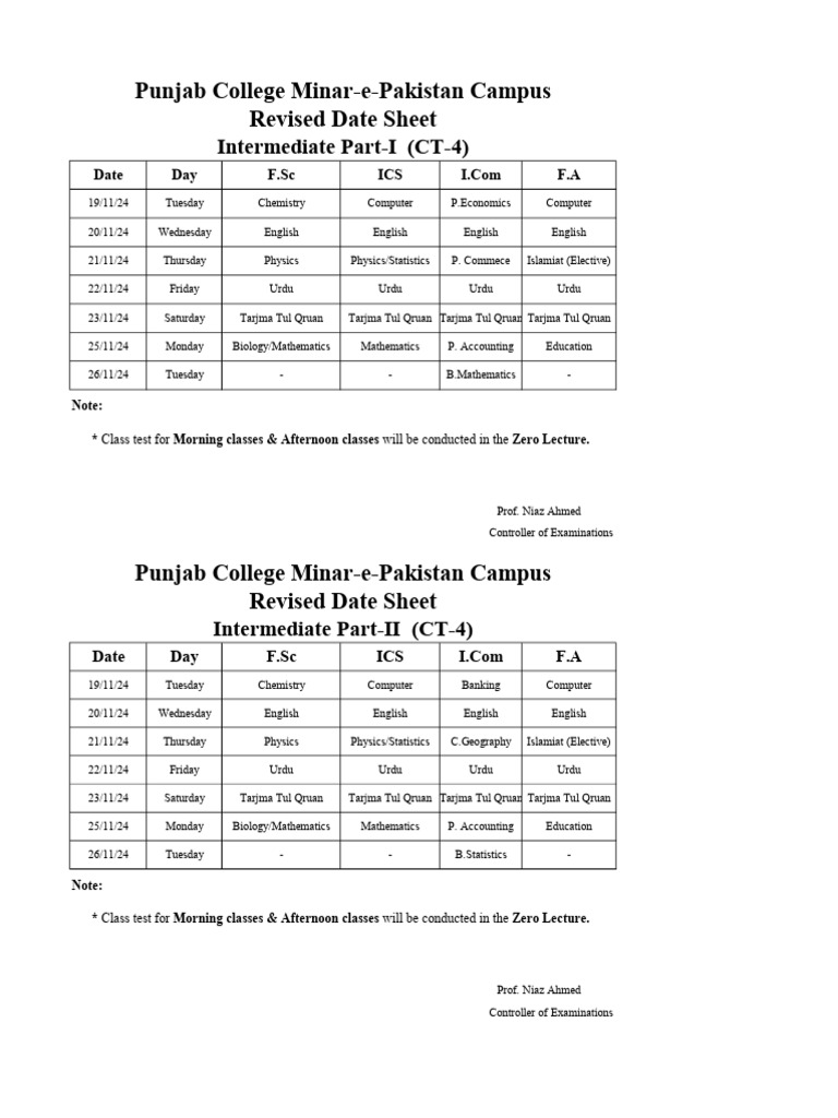 Revised Date Sheet CT-04 | PDF