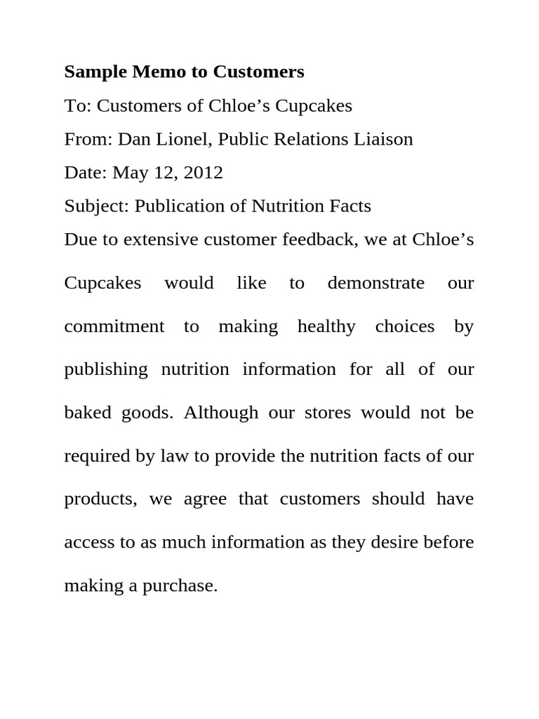 Sample Memo To Customers | PDF