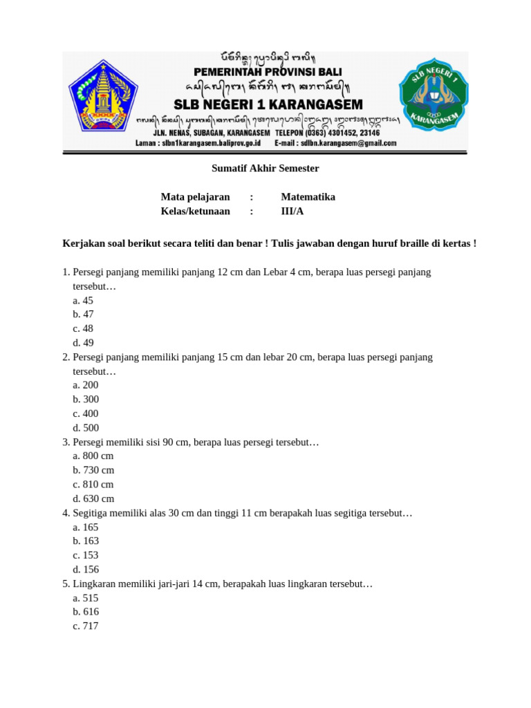 Soal matematik slb | PDF