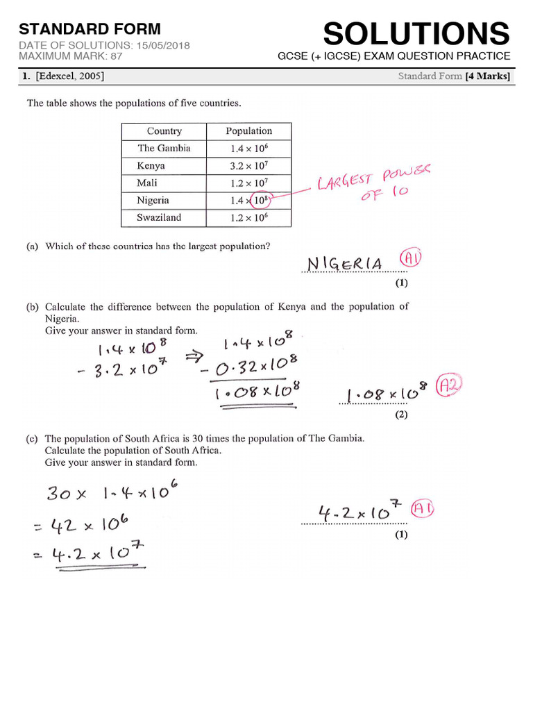 Standard-Form-Gcse-9-1-Practice-Questions-30209 With Answers | PDF ...