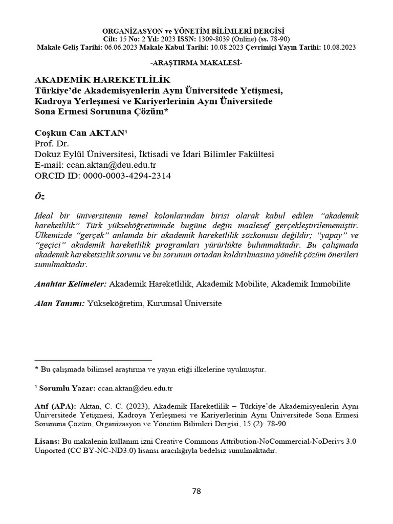 AKADEM - K HAREKETL - L - K T - Rkiye - de Akademisyenlerin Ayn - Niversitede Yeti - Mesi ...