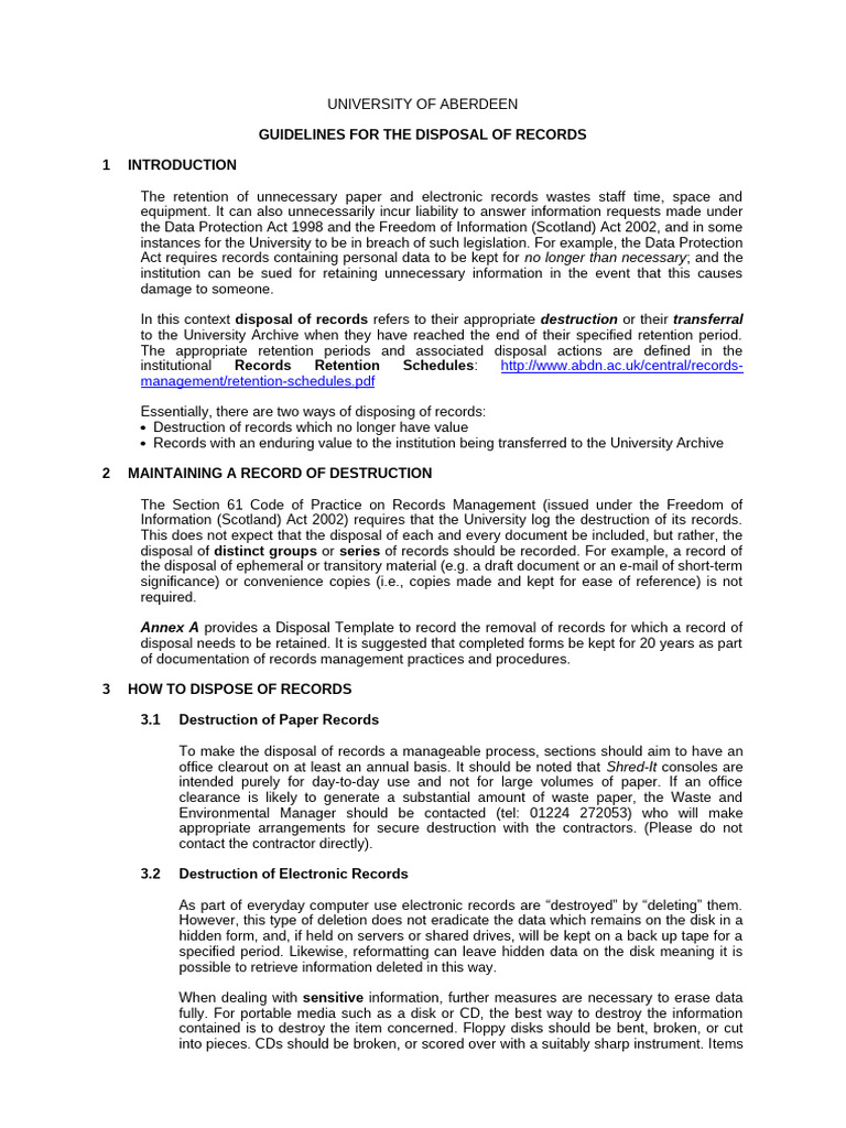 Guidelines Disposal Records | PDF | Records Management | Information ...