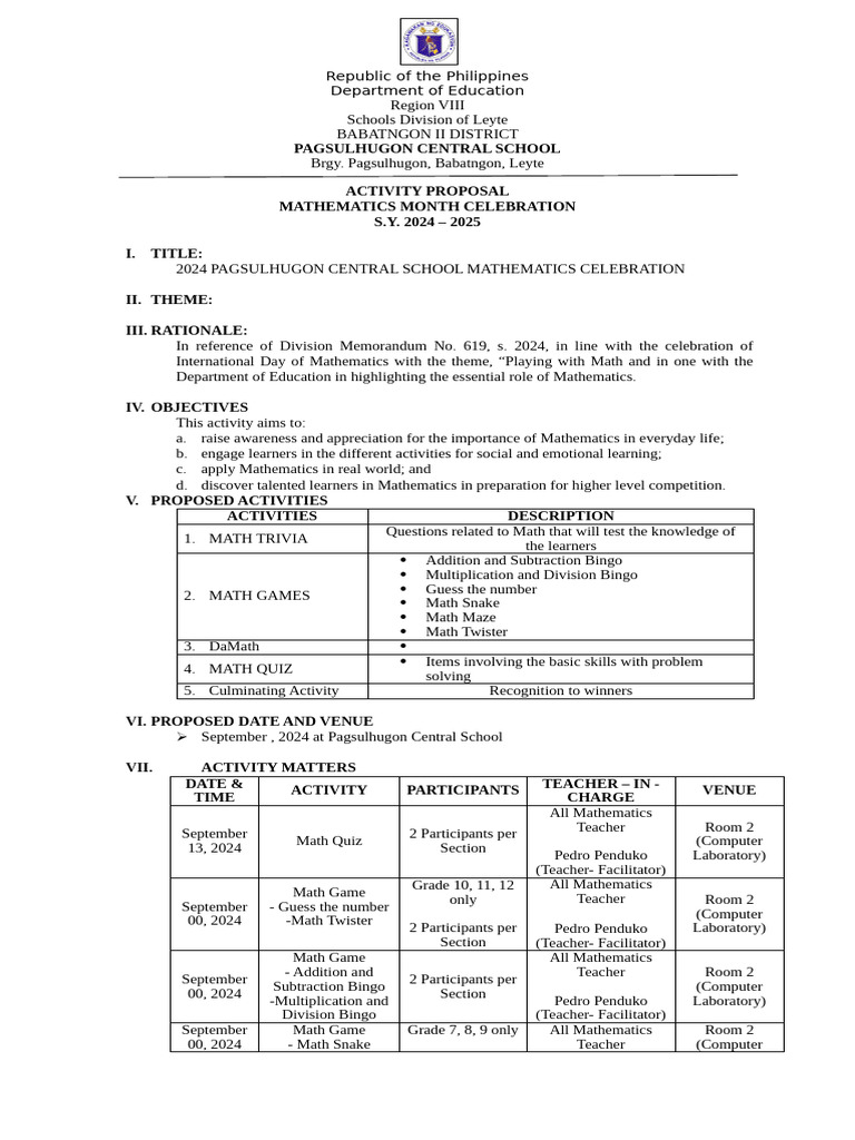 Activity Proposal Math Month | PDF | Mathematics | Behavior Modification