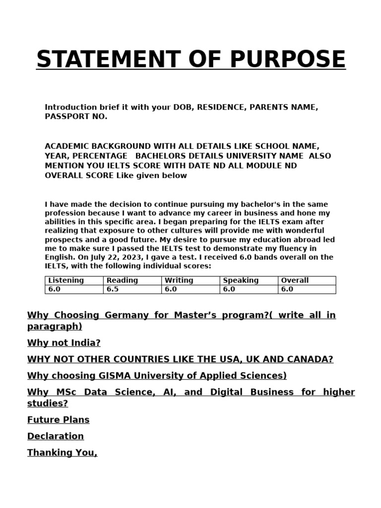 Statement of Purpose | PDF