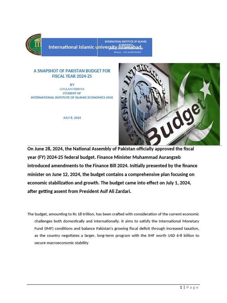Pakistan fedral budget 2024-2025 (Ghulam kibriya) | PDF | Government ...