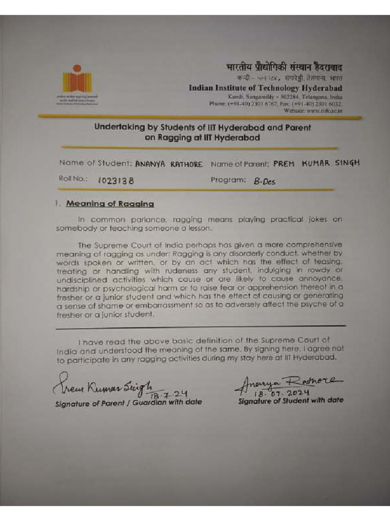 undertaking for ragging (2) | PDF