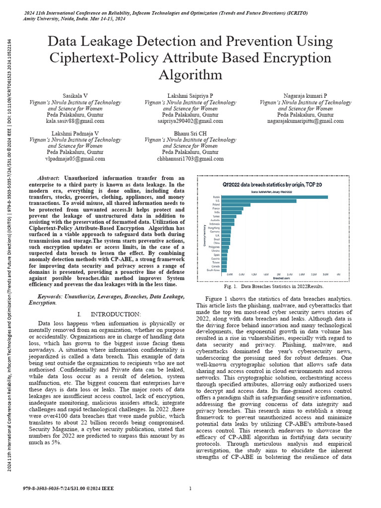Data Leakage Detection and Prevention Using Ciphertext-Policy Attribute Based Encryption ...