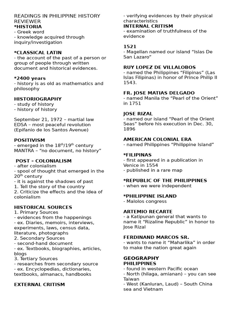 Readings in Philippine History Reviewer | PDF | Luzon | Philippines