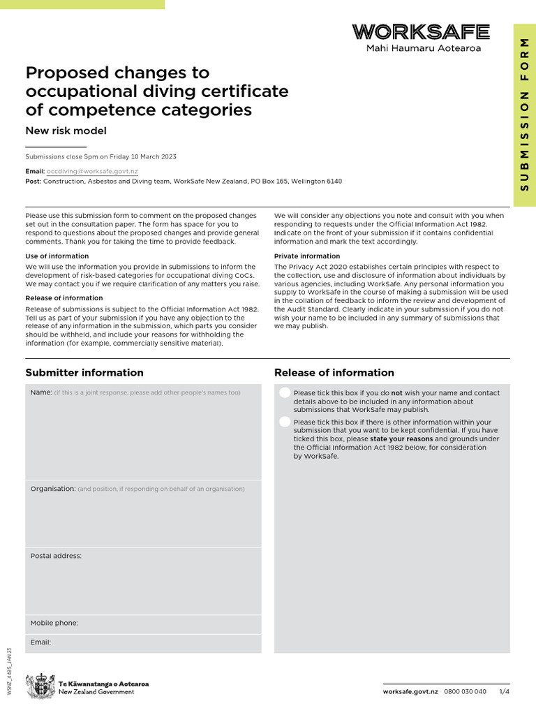 WKS 14 Submission Form Proposed Changes To Occupational Diving ...