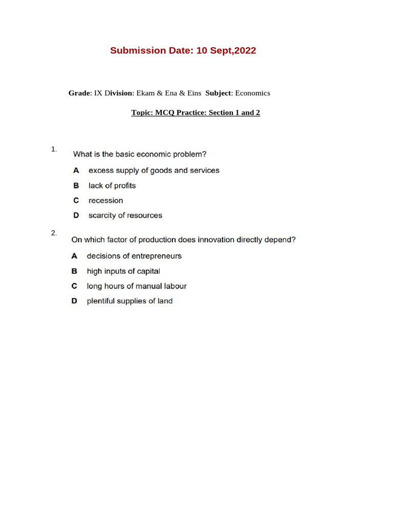 Worksheet MCQ Section 1 and 2 | PDF