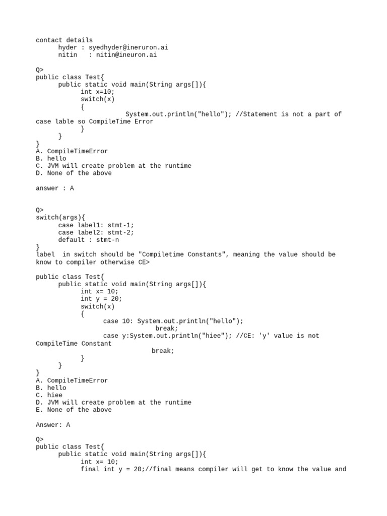 Java Switch Statement Errors Explained | PDF | Parameter (Computer Programming) | Software ...