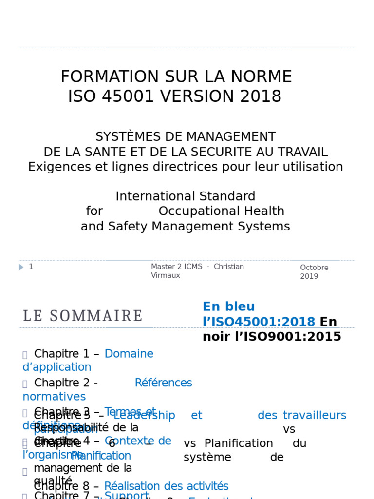 Cours Iso - 45001 - 2018 - Systemes - de - Management - de - La - SST ...