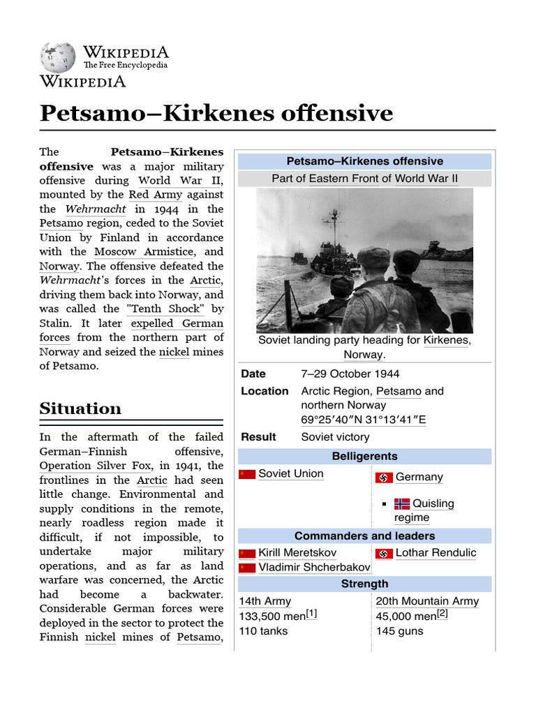 Petsamo-Kirkenes Offensive - Wikipedia | PDF | Warfare | European ...
