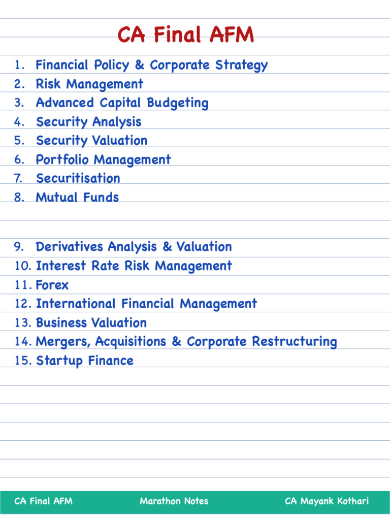 AFM Marathon Notes | PDF | Net Present Value | Capital Budgeting