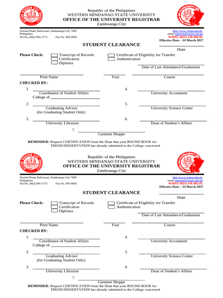 Graduating Student Clearance WMSU MAIN | PDF | Thesis | Academia