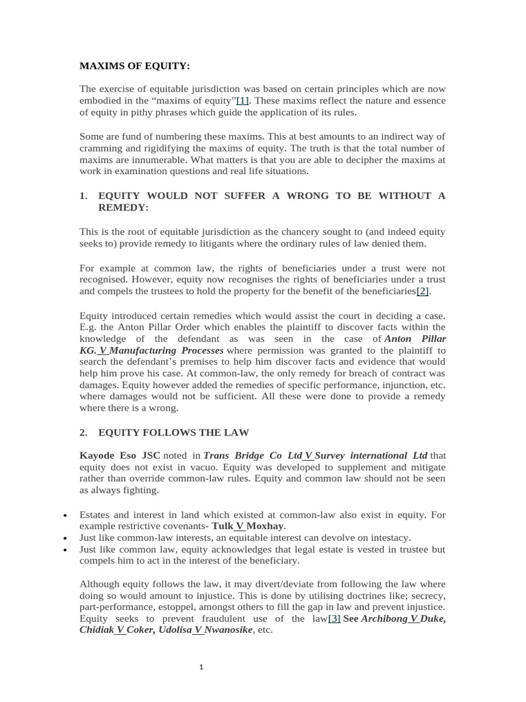 Maxims of Equity | PDF | Legal Remedy | Equity (Law)