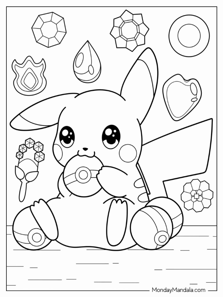 Coloring Page of Pikachu Biting Pokeball | PDF