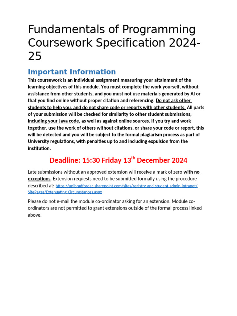 2024-25 FoP Coursework Specification v1.0 2 | PDF | Method (Computer Programming) | Class ...