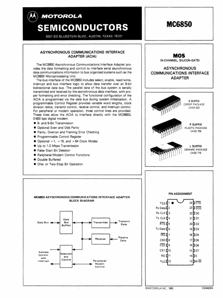 MC6850 | PDF | Telecommunications | Digital Electronics