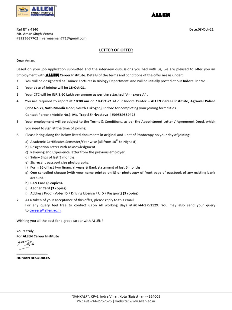 Offer Letter_RT4340_ | PDF | Government And Personhood