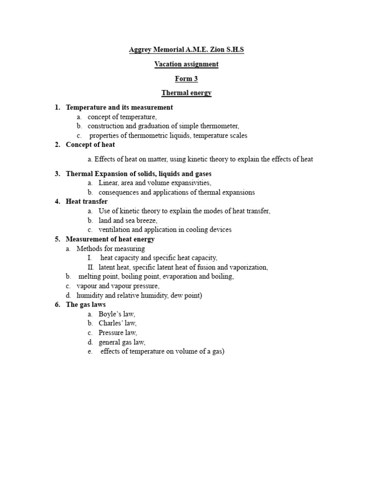 Form 3 Thermal Energy Assignment | PDF