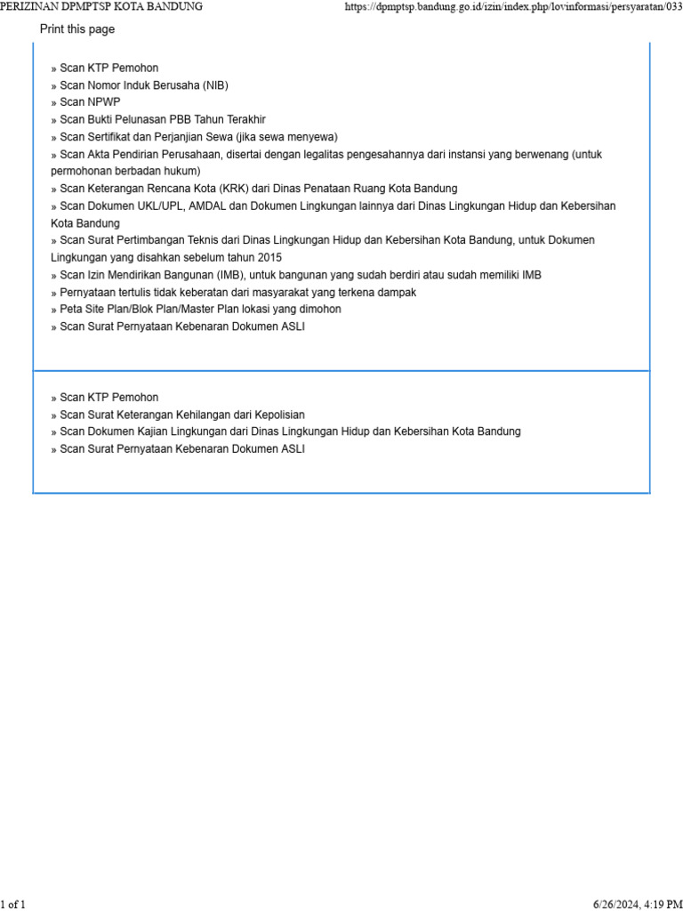 Perizinan DPMPTSP Kota Bandung Izin Lingkungan | PDF