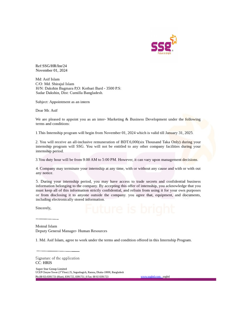 Asif Appointe Latter | PDF