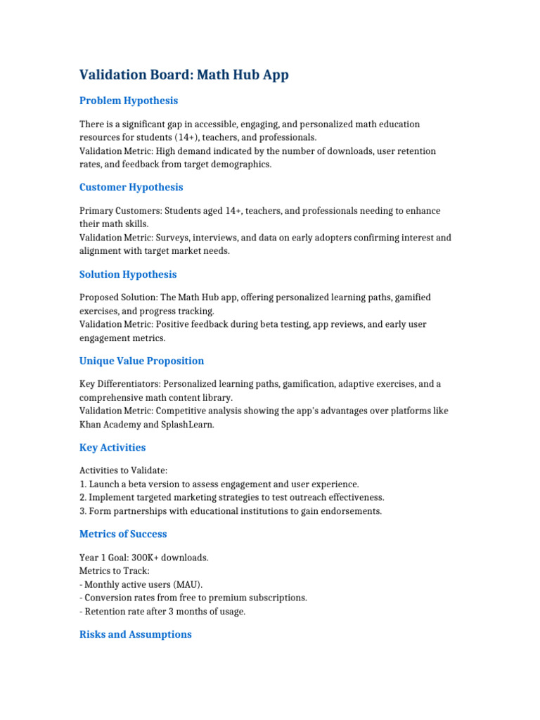 Validation Board Math Hub | PDF