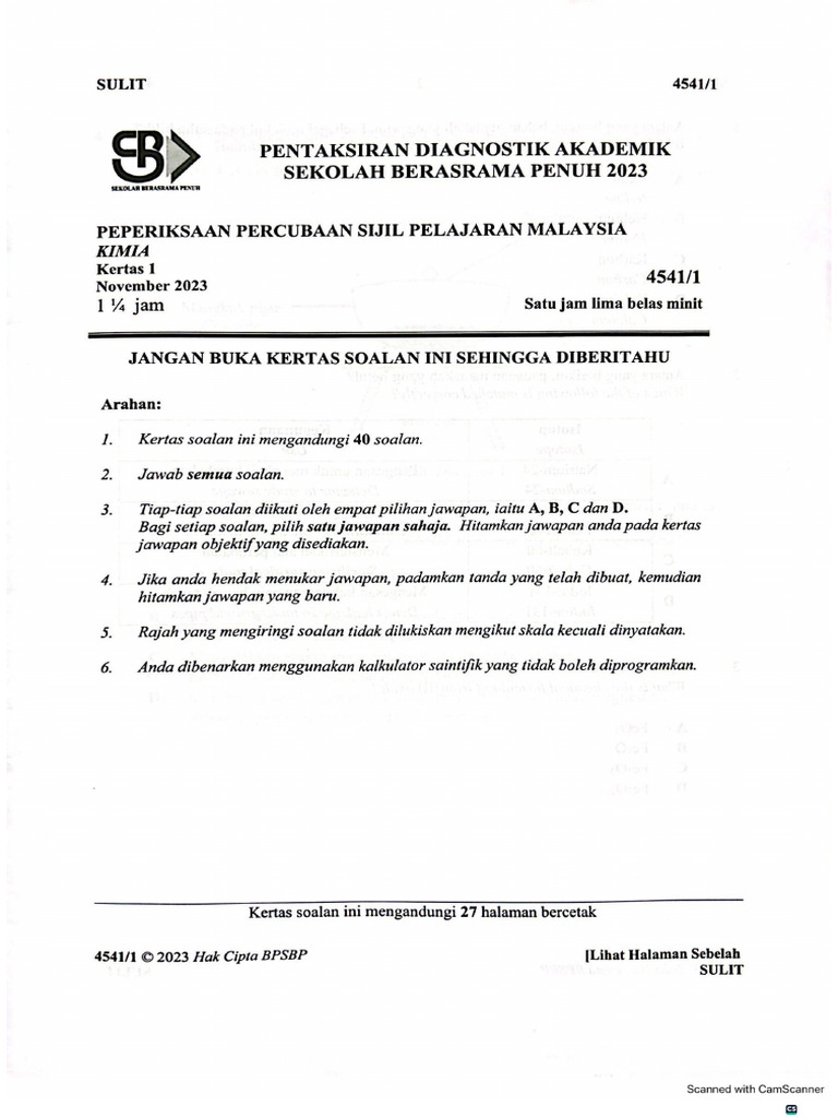 Kimia K1 Trial SBP 2023 | PDF
