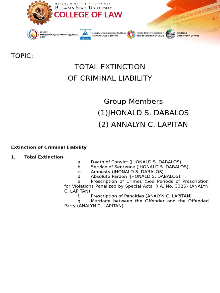 Group 8 (Total Extinction of Criminal Liability) | PDF | Pardon ...