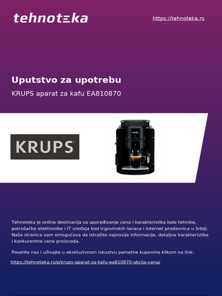 Uputstvo Za Upotrebu Krups Aparat Za Kafu Ea810870 6412ecb1e8104 | PDF