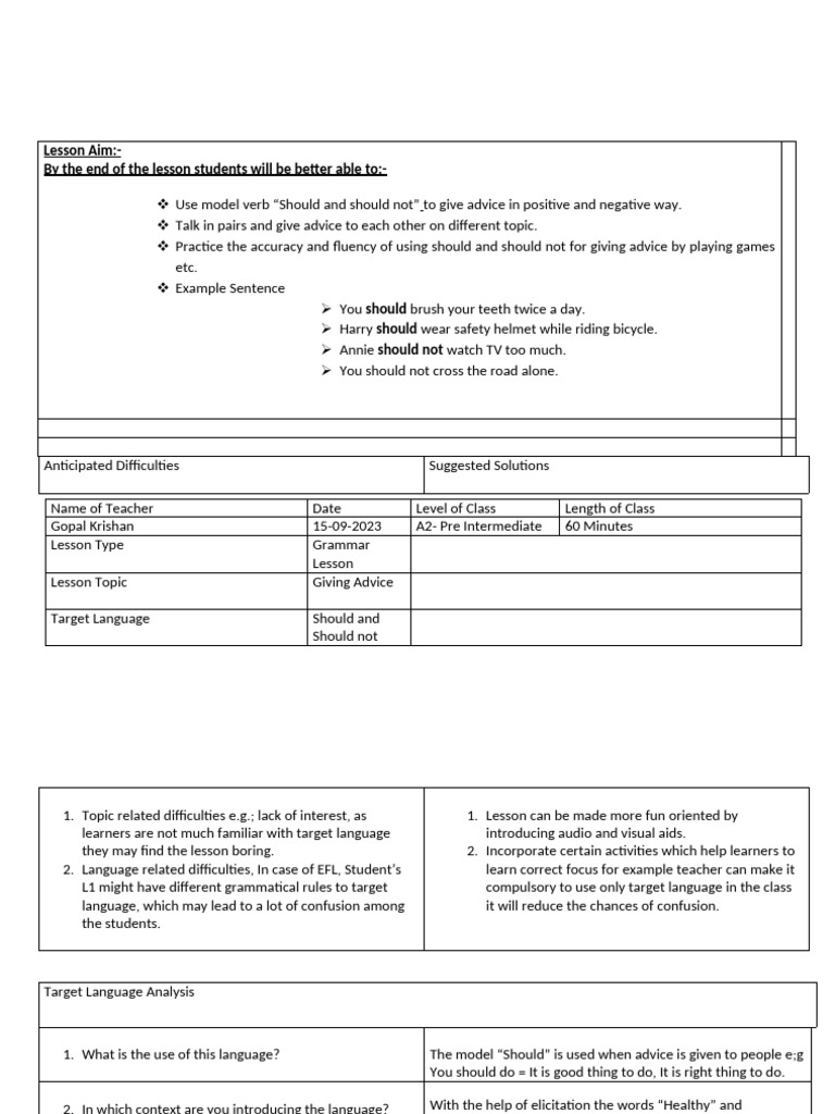 Lesson Aim | PDF | Second Language | Language Acquisition