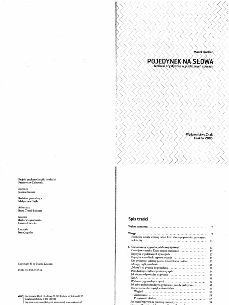 Kochan M - Pojedynek Na Słowa. Techniki Erystyczne W Publicznych Sporach Publicznych Sporach | PDF