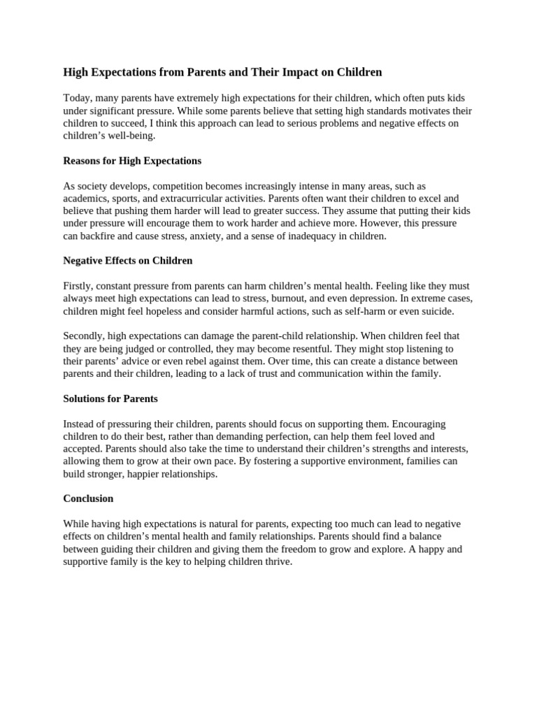 High Expectations From Parents and Their Impact On Children | PDF