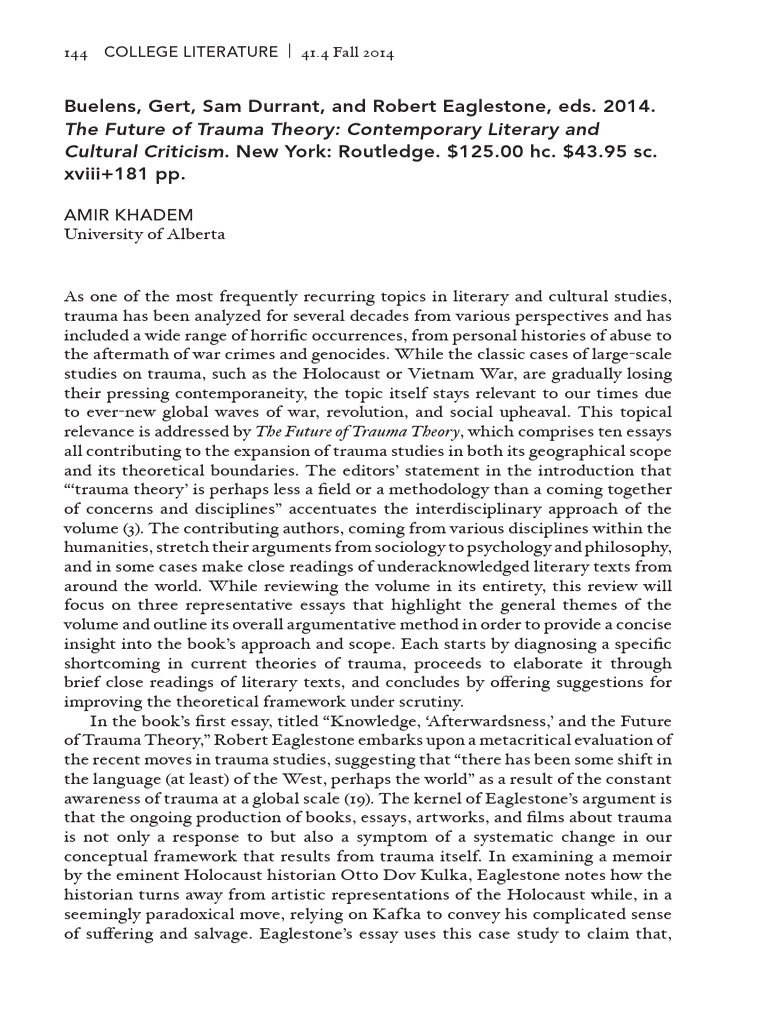The Future of Trauma Theory C | PDF | Psychological Trauma ...