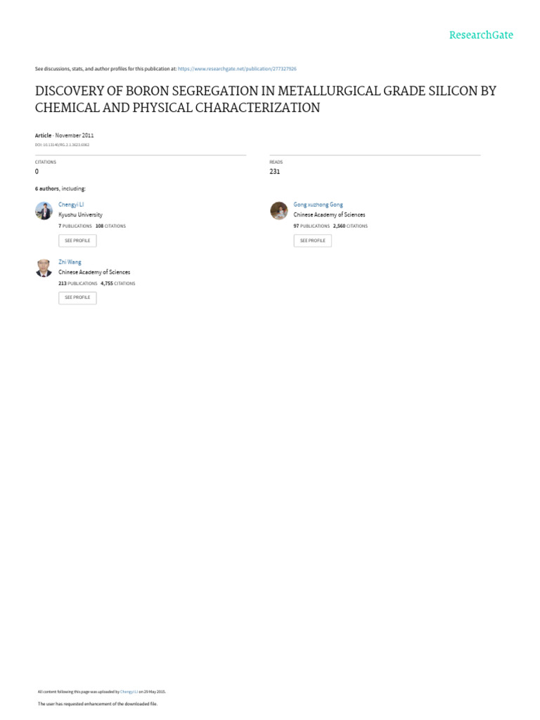 Discovery of Boron Segregation in Metallurgical Grade Silicon by ...