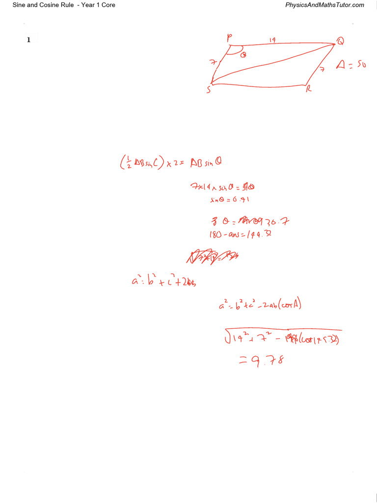 Sine and Cosine Rule QP | PDF | Trigonometry | Geometric Measurement
