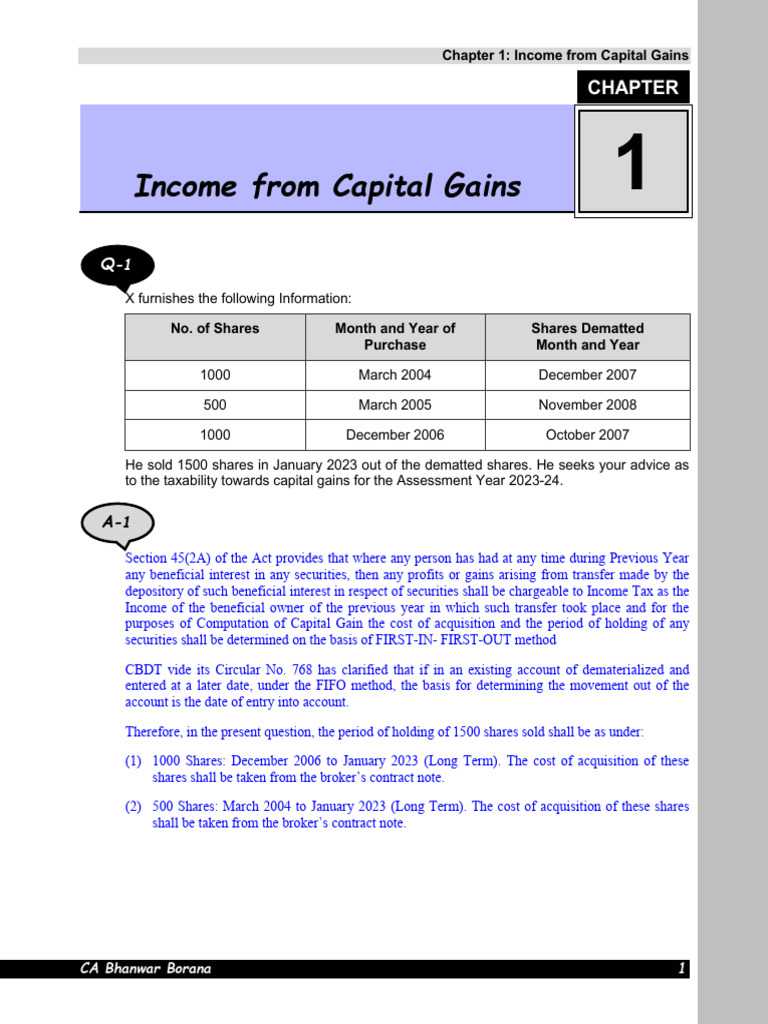 Chapter 1-Capital Gain (1-52) Qs | PDF | Capital Gains Tax | Capital Gain