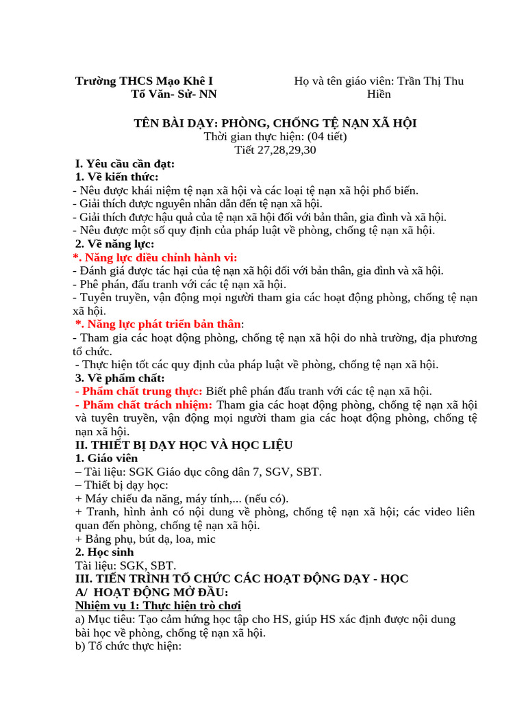 GDCD 7 Tuan 27,28,29,30 (Phong Chong Te Nan Xa Hoi) | PDF