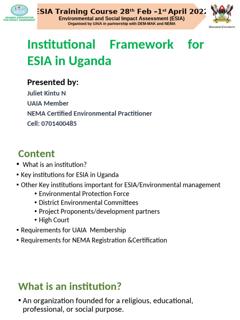 ESIA Training & Framework in Uganda | PDF | Environmental Impact Assessment