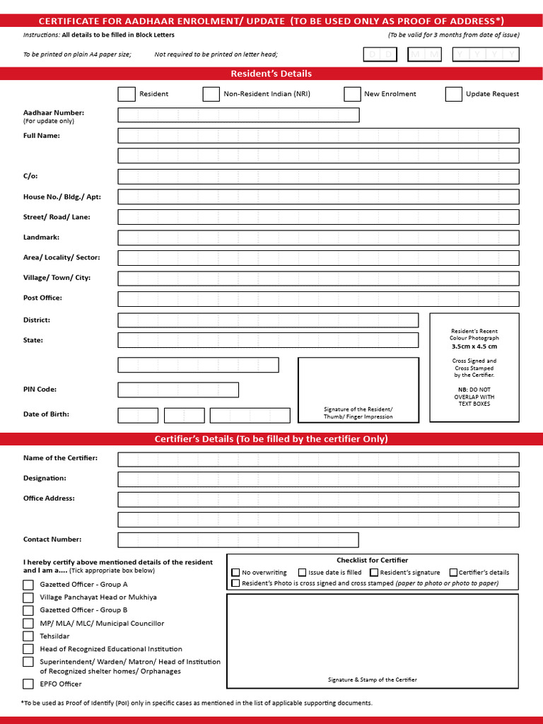 adhaar update form | PDF | Authentication | Access Control