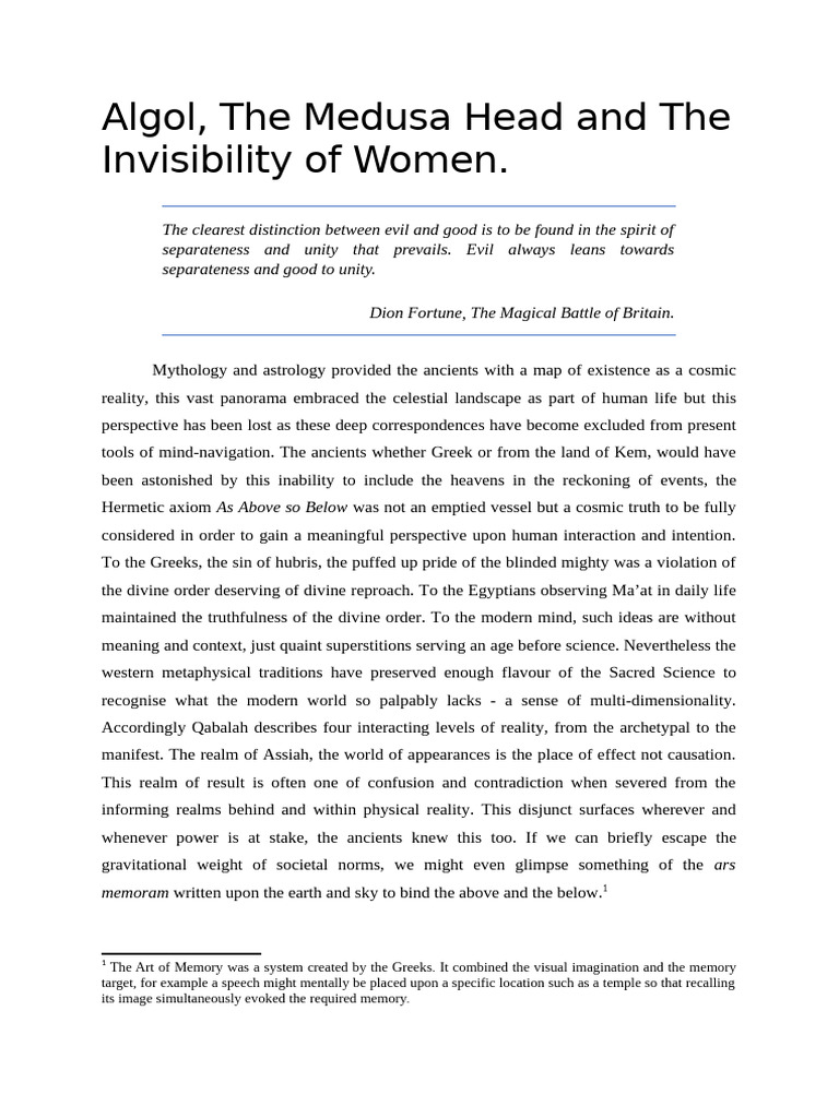 Algol - The MedusA Head and The Inviibility of Women | PDF | Athena | Medusa