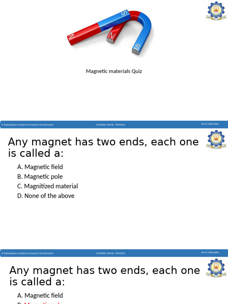 Magnetic Materials Quiz | PDF | Magnetism | Materials Science