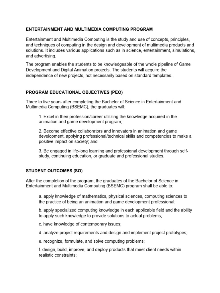 Entertainment and Multimedia Computing Program | PDF | Multimedia | Science