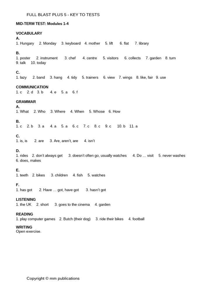 Mid-Term Test Modules 1-4 Answer Keys | PDF
