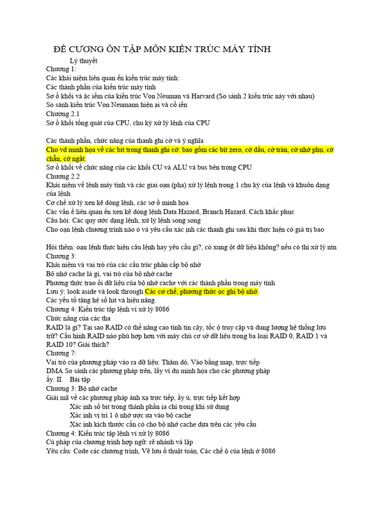 De Cuong On Tap Mon Kien Truc May Tinh 6986 | PDF