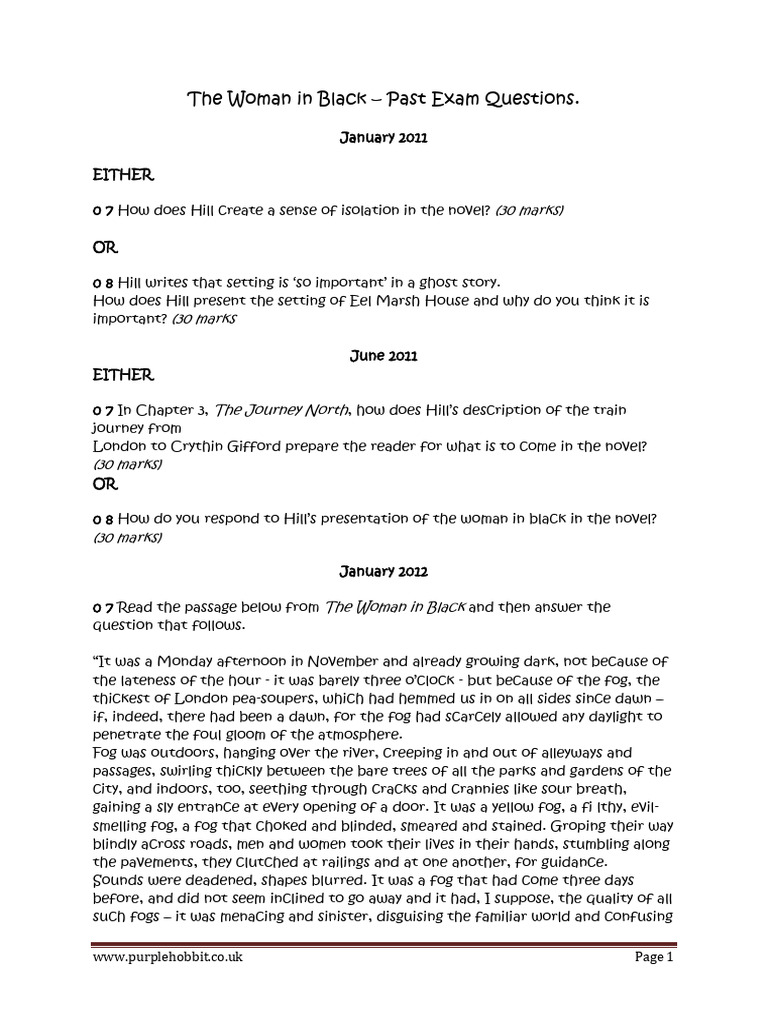 Exam Questions for The Woman in Black | PDF
