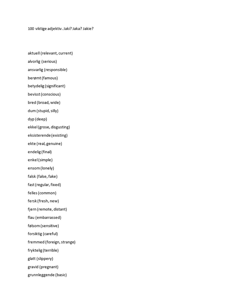 100 Viktige Adjektiv | PDF
