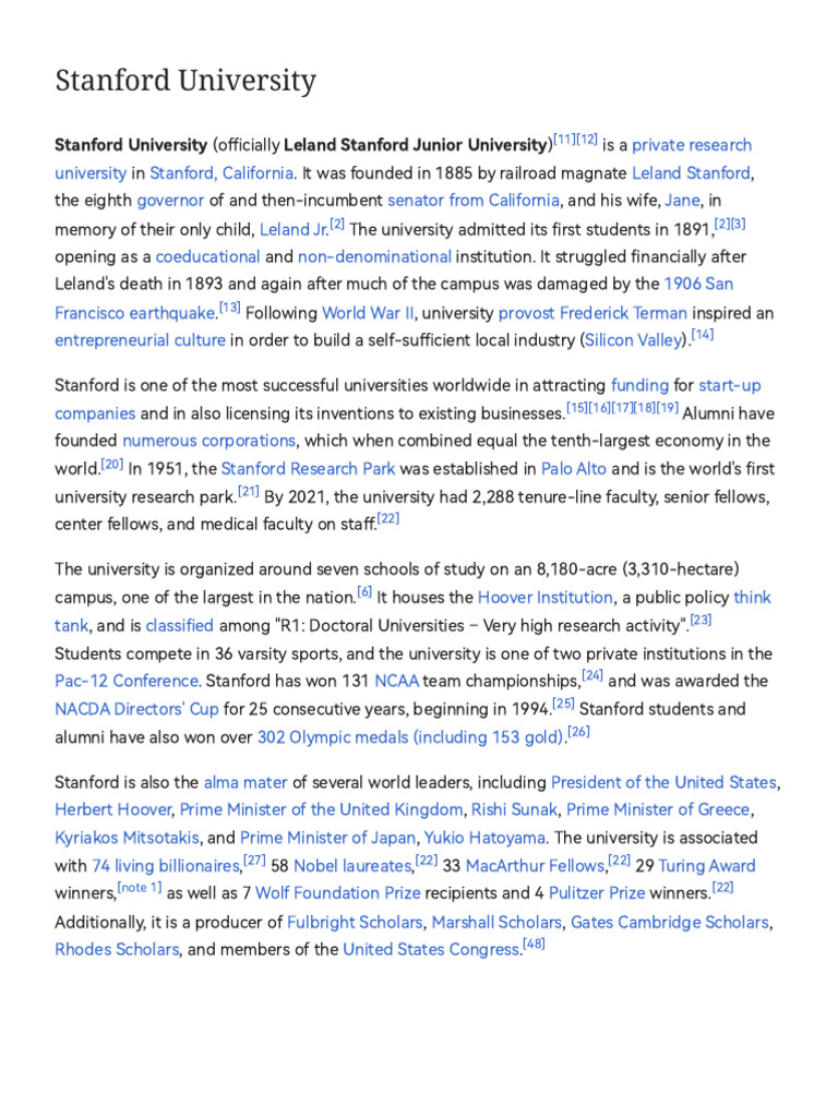 Stanford University: Founded 1885 | PDF | Stanford University ...